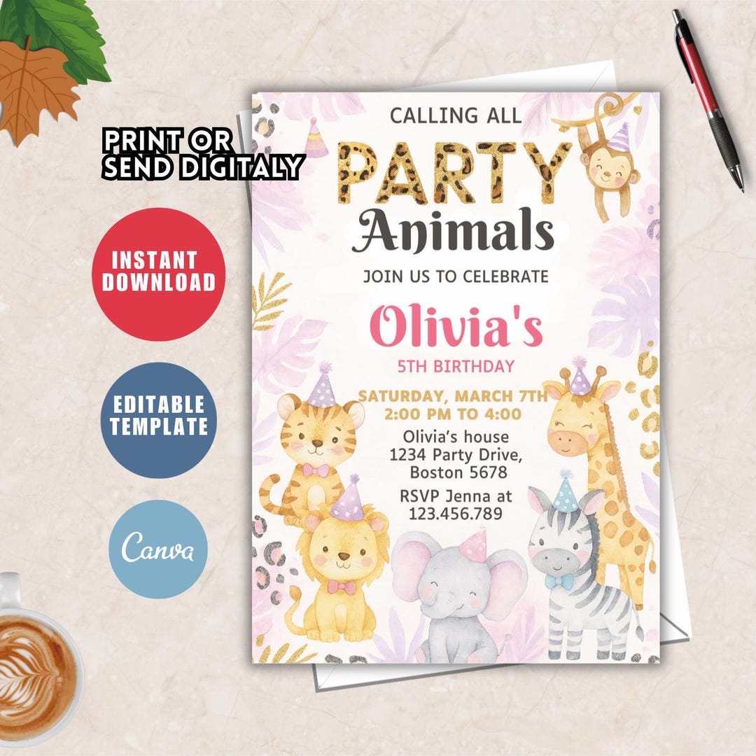 Calling All Party Animals Invitation, Party Animal Kids Birthday Invite ...