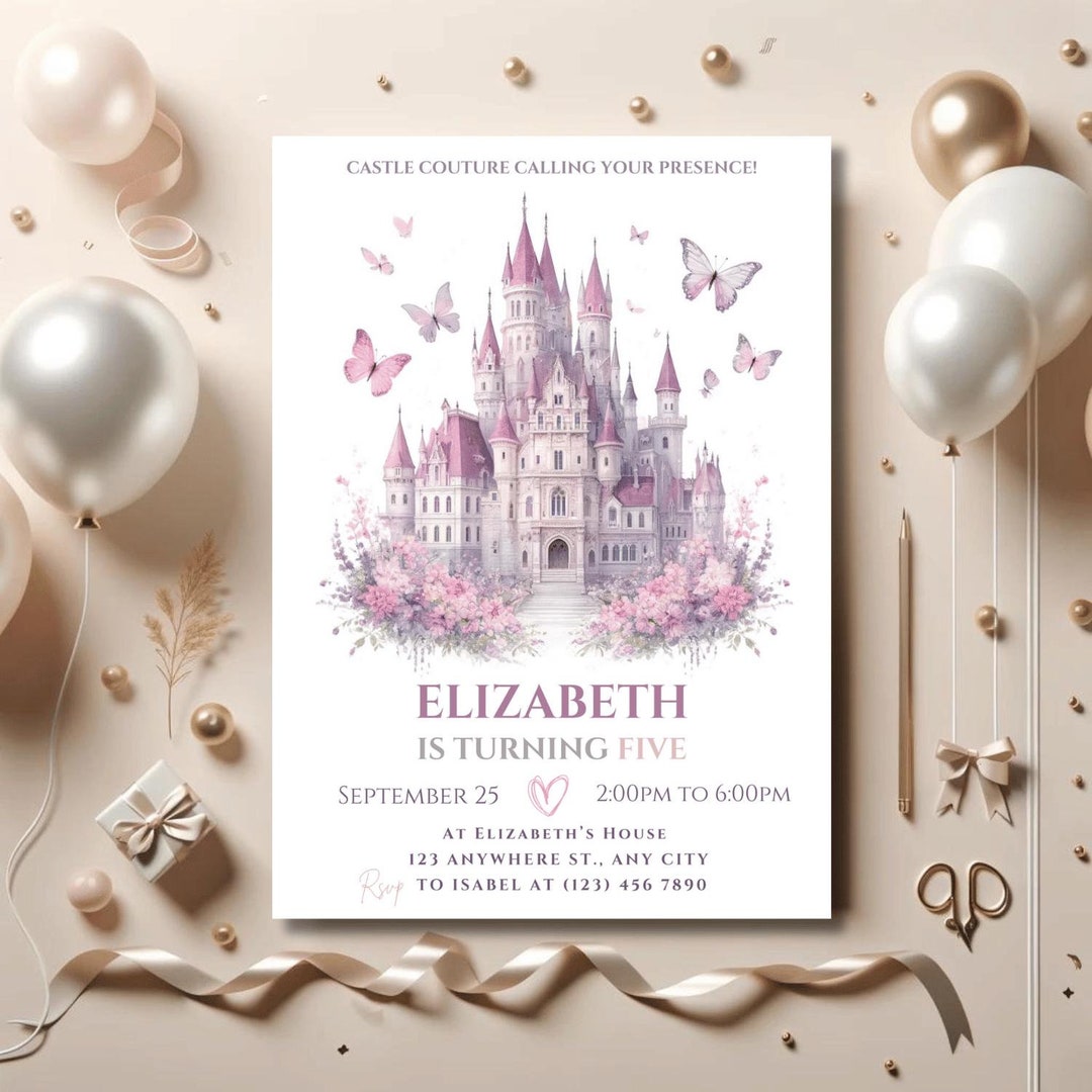Editable Princess Castle Birthday Invitation, Charming Party Invite ...