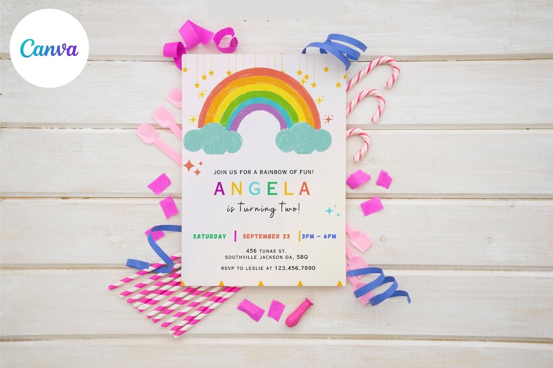 Rainbow Birthday Invitation, Colorful Rainbow Party Invite, Boho ...