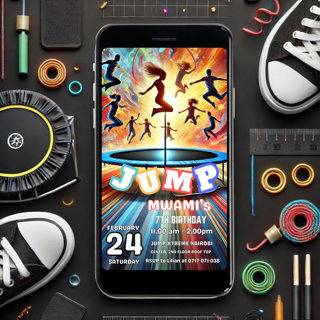Editable Jump Mobile Birthday Invitation, Trampoline Birthday ...