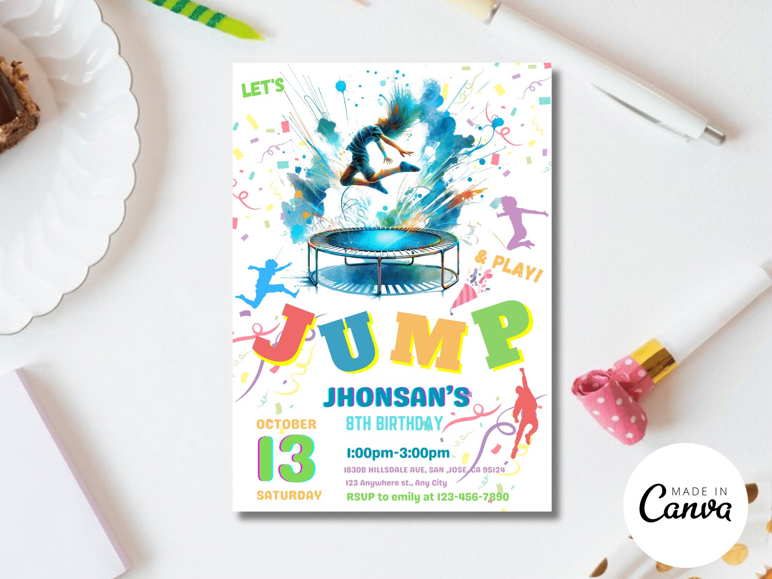 Trampoline Birthday Party Invitation, Editable Jump Invitation (digital ...