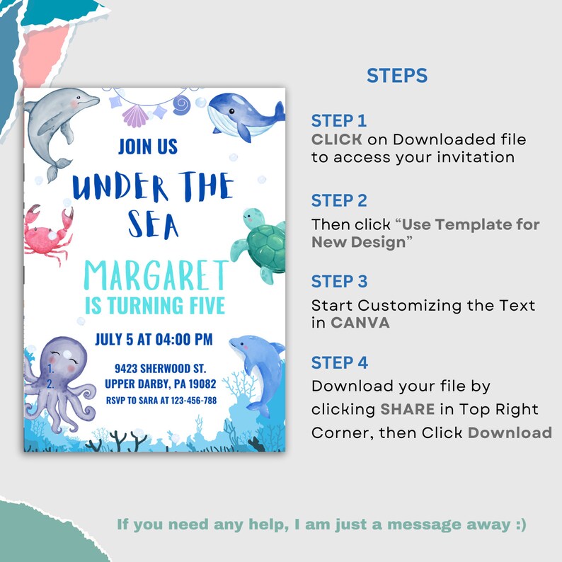 Editable Under the Sea Birthday Invitation, Ocean Animals Party Invite ...