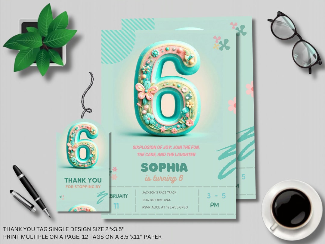 Editable Rainbow Glitter 6th Birthday Invitation Template 6th Birthday ...