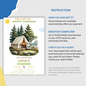 Camping Birthday Invitation Template, Camping Party Invitation, Campout ...