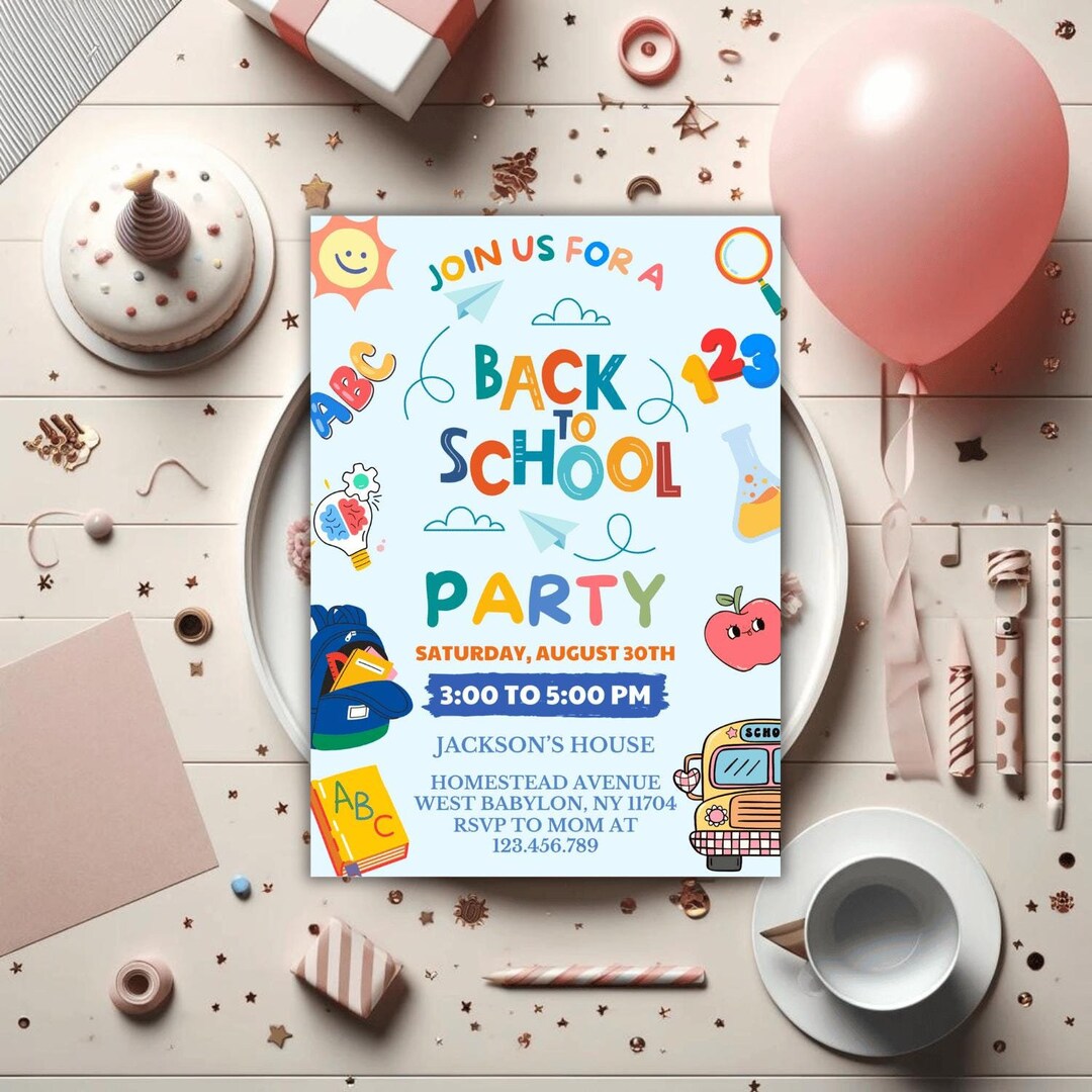 Editable Back to School Party Invitation Template Back to School ...