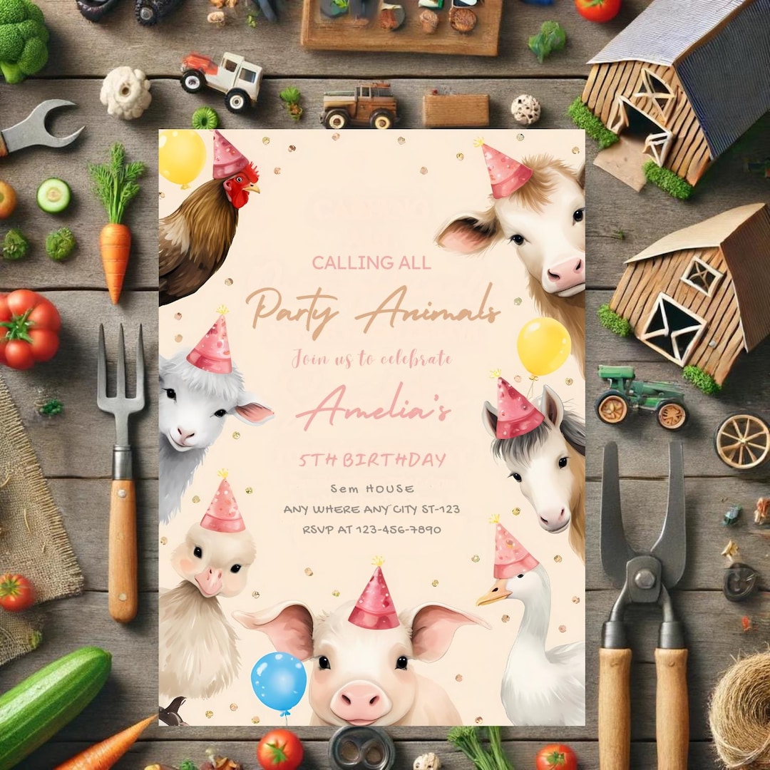 Editable Calling All Party Animals, Farm Girl Birthday Invitation, Farm ...