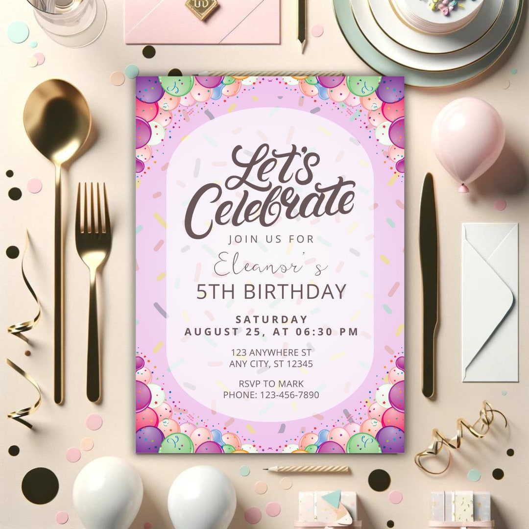 Women Birthday Invitation Balloons Birthday Party Let's Party Invite ...