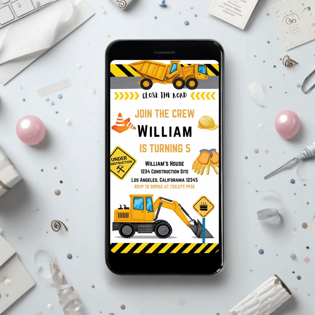 Construction Birthday Party Invite, Mobile Invitation Template, SMS Construction Invitation ...