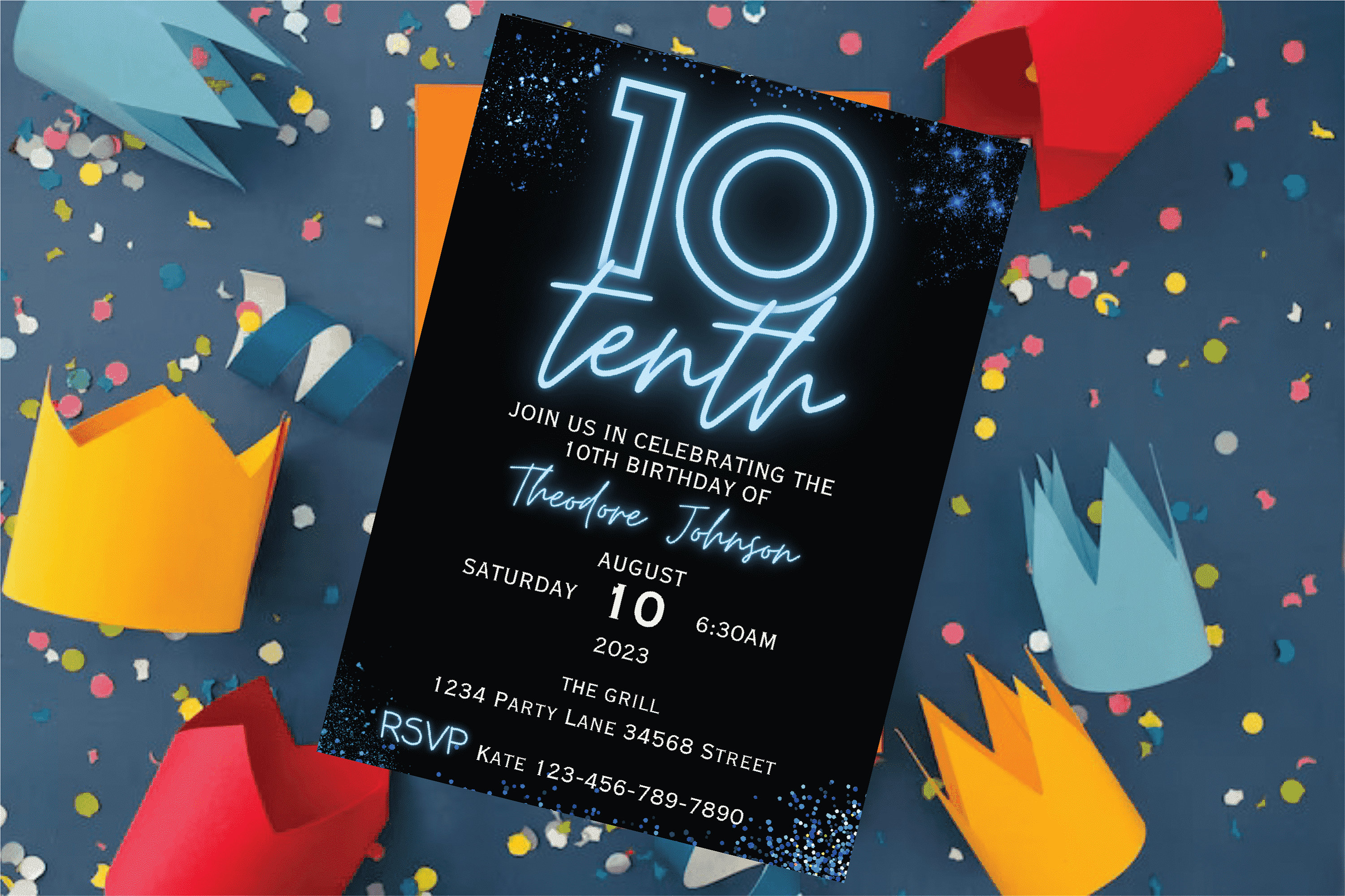 Neon Birthday Invitation Glow Blue Birthday Invitation 10th Birthday ...