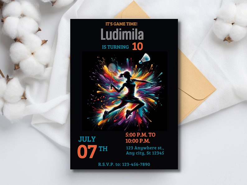 Editable Badminton Birthday Invitation, Girl Badminton Party Invitation ...