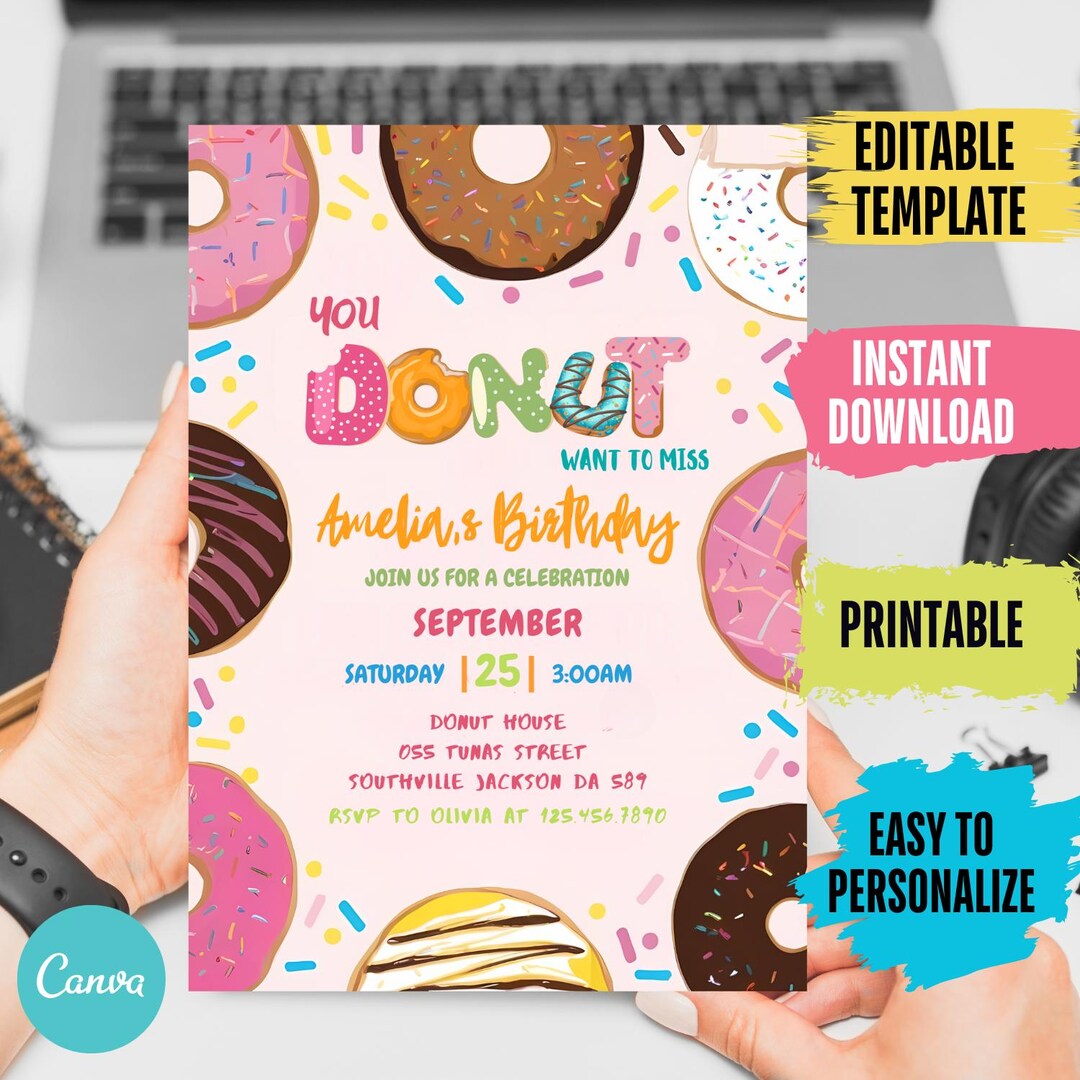 Donut Birthday Invitation • Sprinkles Birthday Invitation • Girl ...