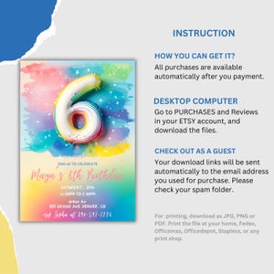 Editable 6th Birthday Invitation Template 6th Pastel Rainbow Birthday ...