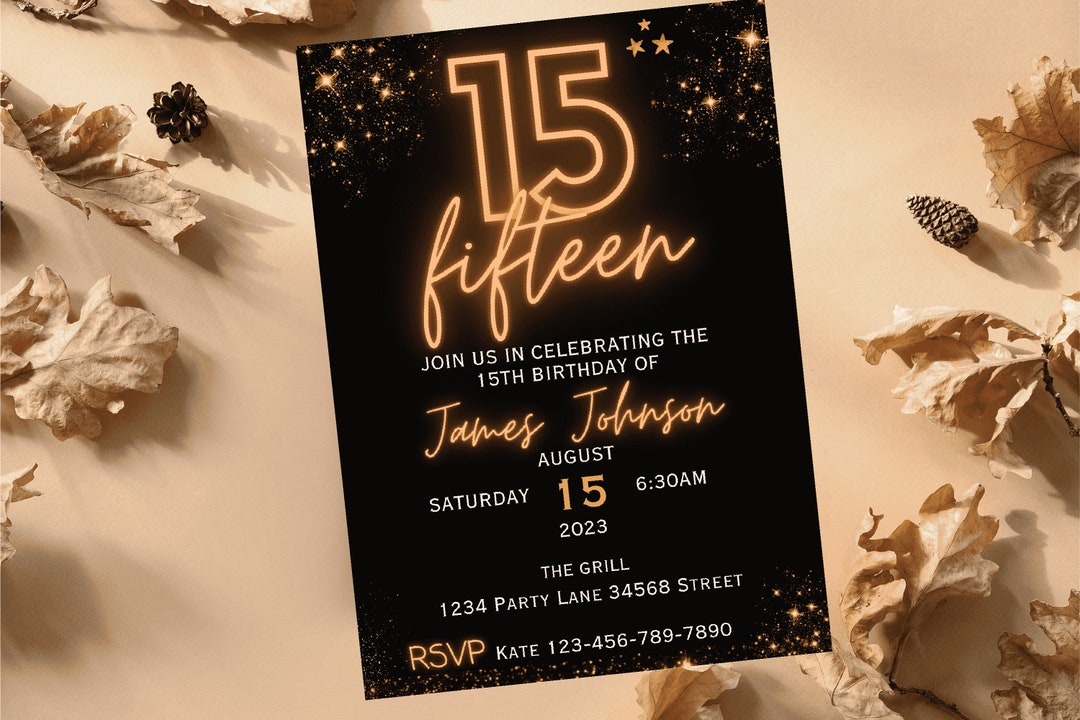 EDITABLE Neon Birthday Invitation, Blue Birthday Invitation, 15th ...