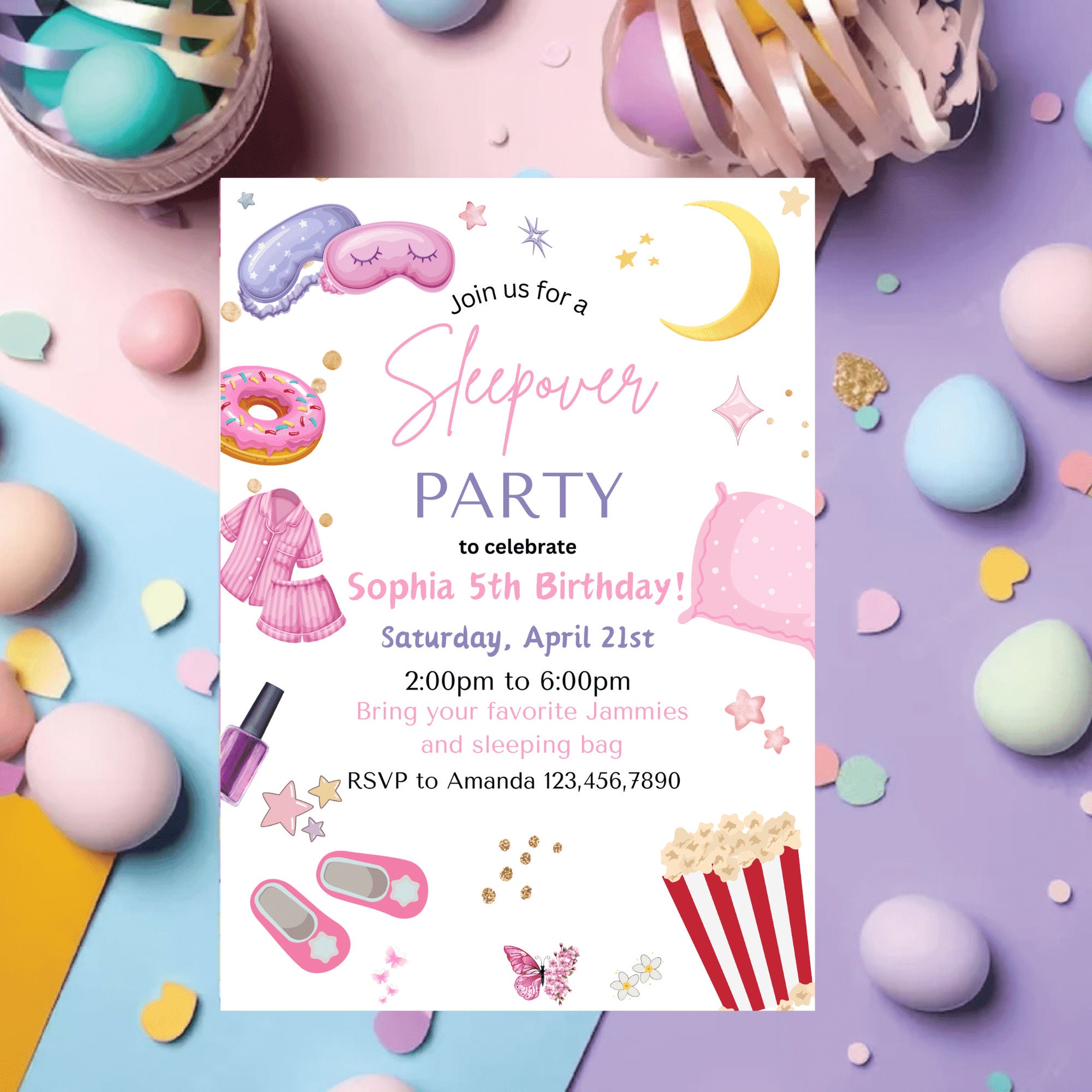 Editable Slumber Party Birthday Invitation Sleepover Birthday Invite ...