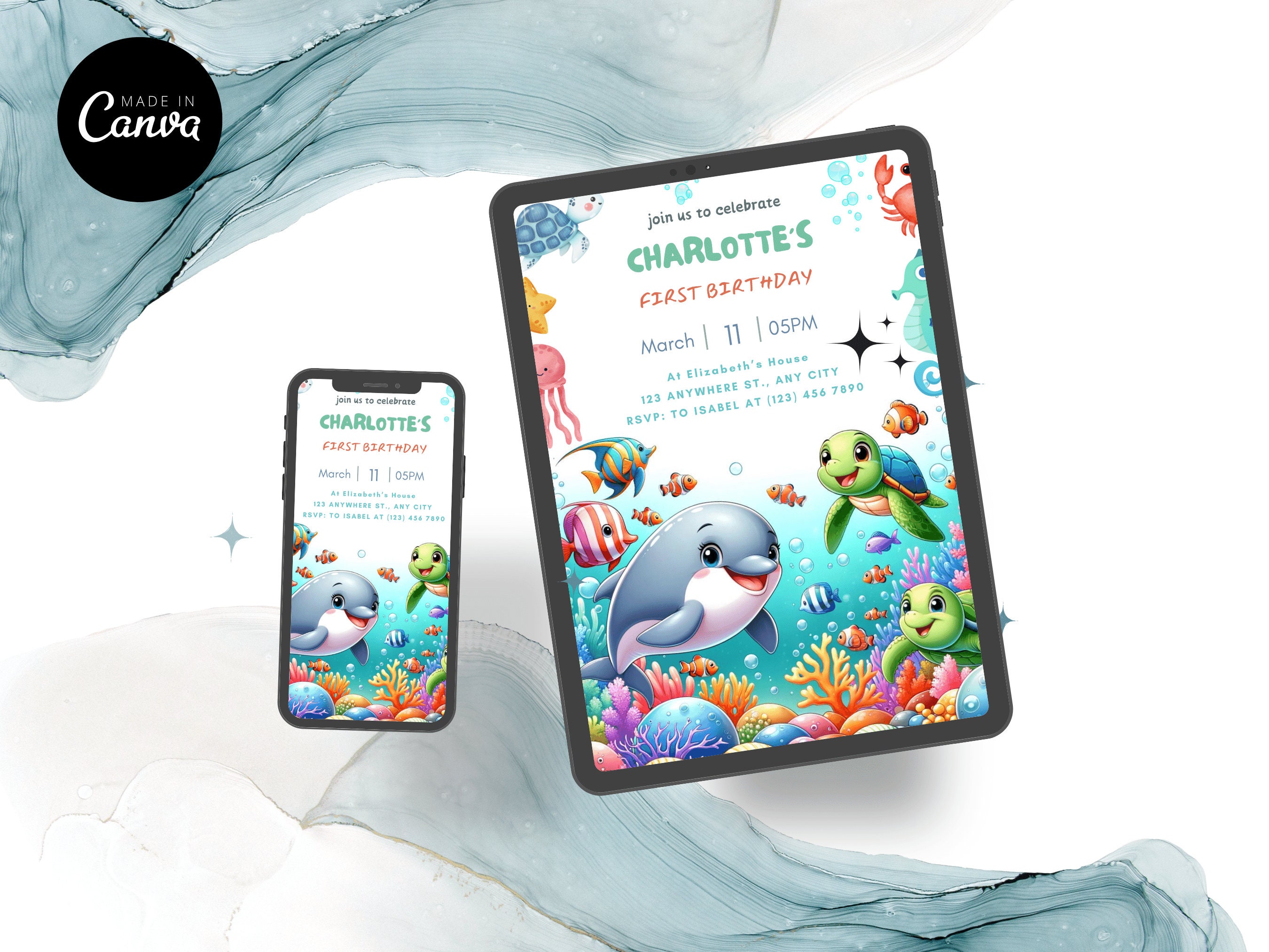 Editable Under the Sea Birthday Invitation, Editable Ocean Animals ...