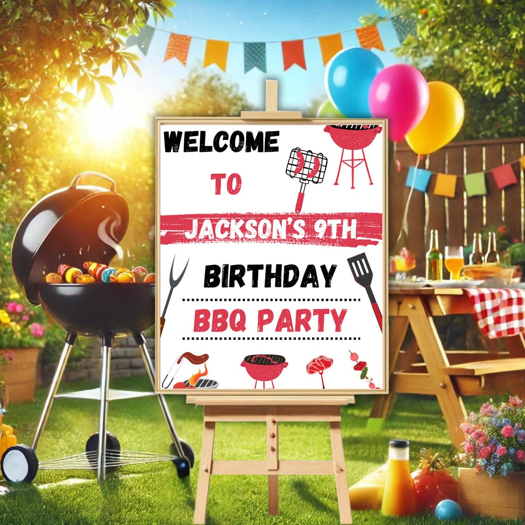Grill and Chill Birthday Party Welcome Sign Template BBQ Birthday Party ...