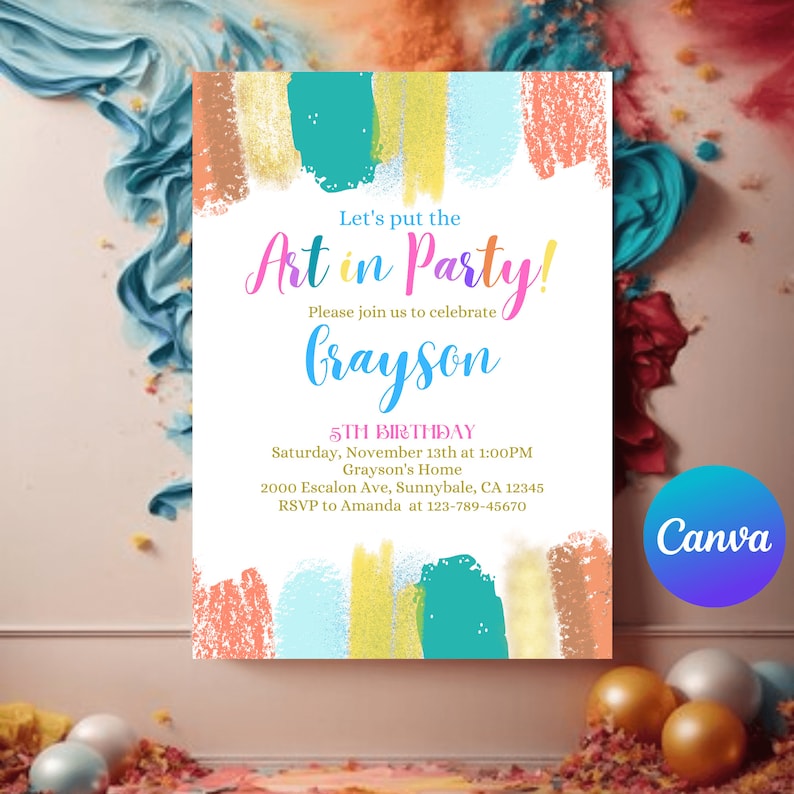 Editable Art Birthday Party Paint Party Invitation Template Pastel ...