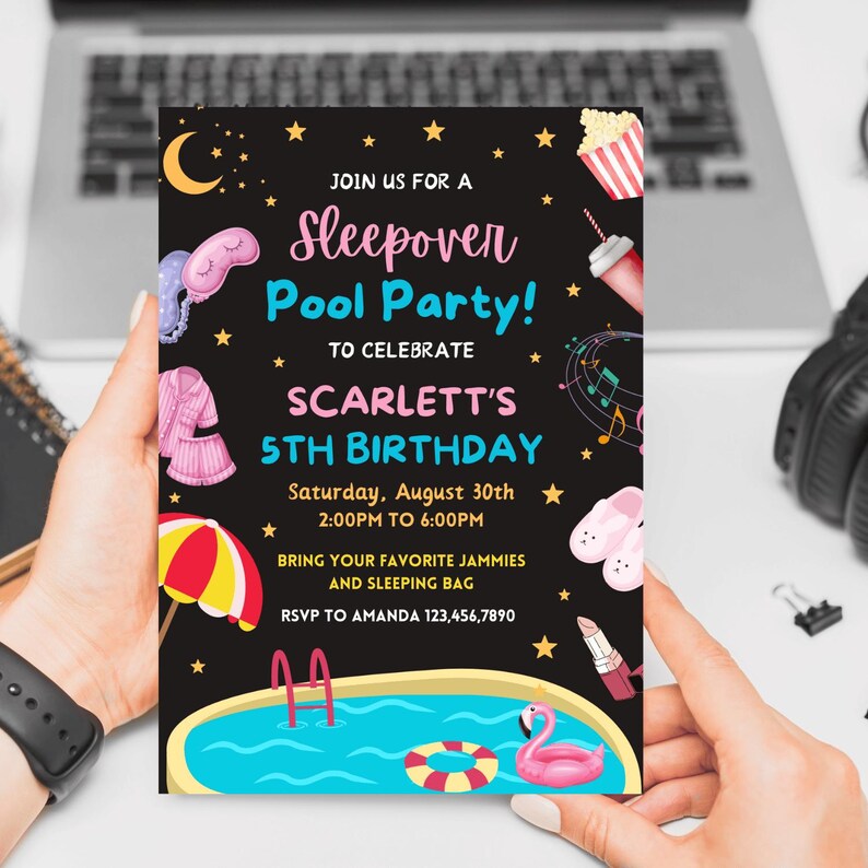 Girl's Pool Party Sleepover Invitation Template (digital Download) - Etsy