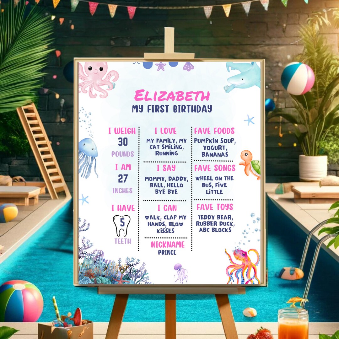 EDITABLE Under the Sea First Birthday Milestone Sign, Oneder the Sea ...