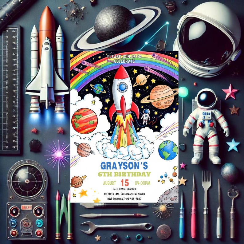 Editable Space Birthday Invitation Template, Rocket Astronaut Galaxy ...