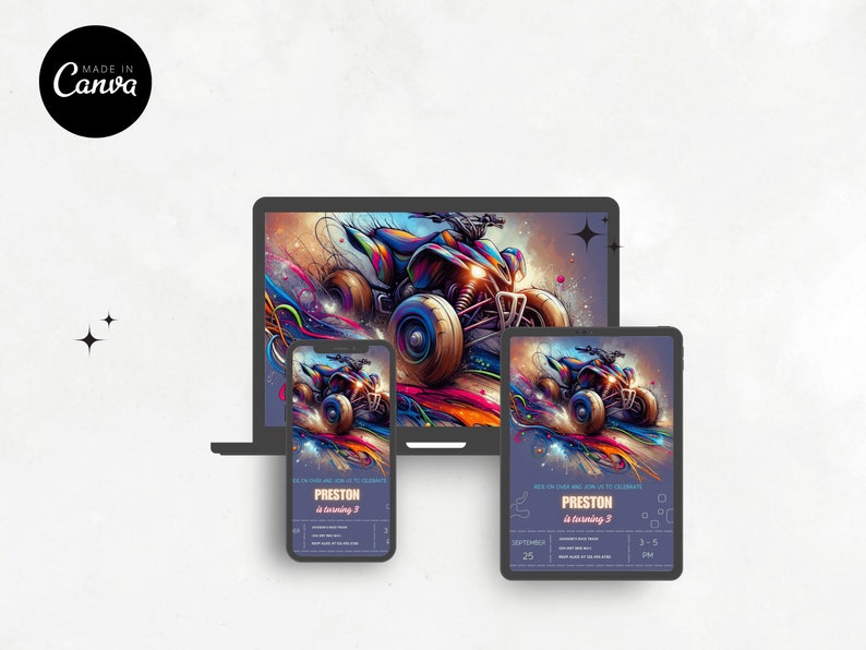 Editable Neon ATV Birthday Invitation 4 Wheeler Invite, Glow ATV ...