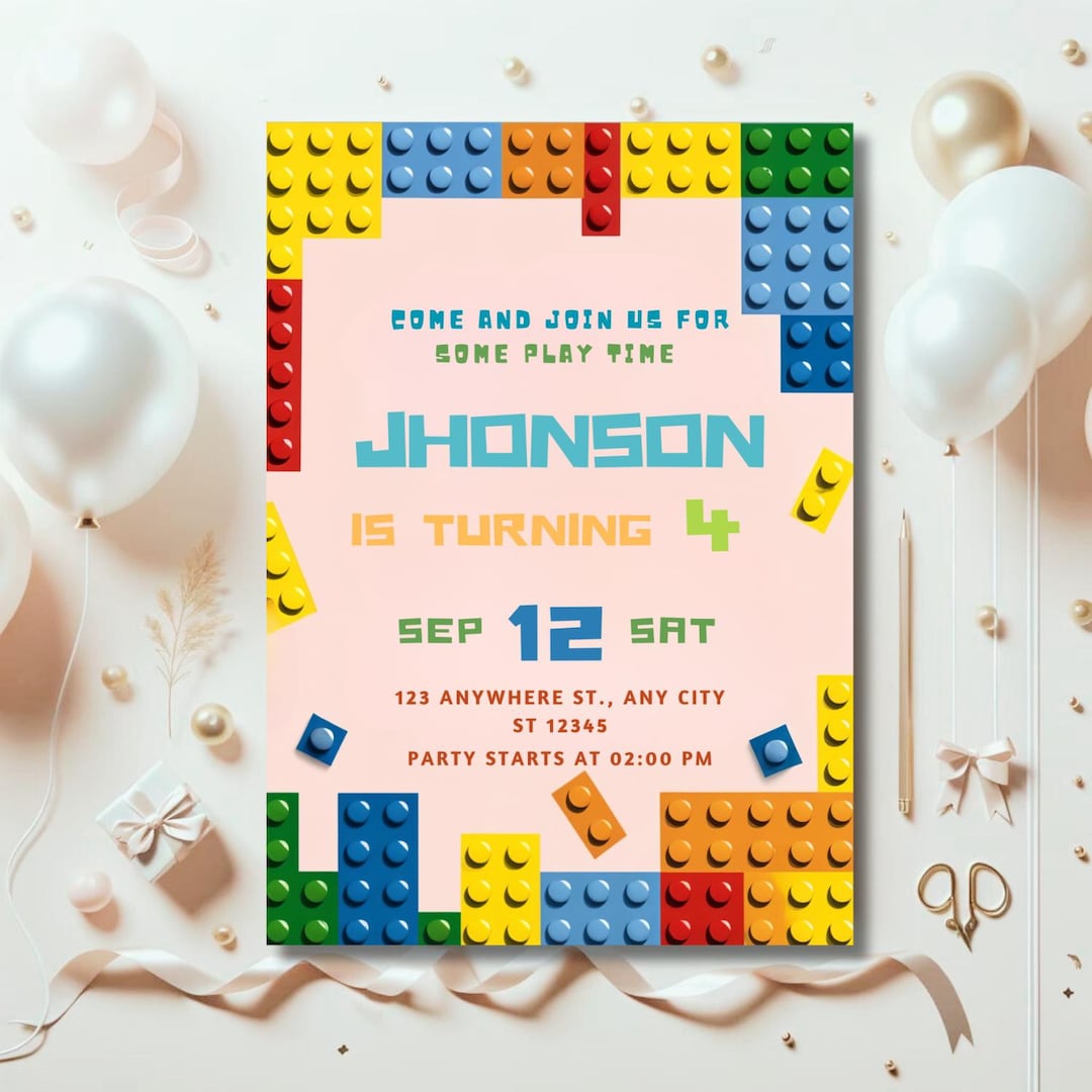 Building Blocks Birthday Invitation Template, Building Blocks ...