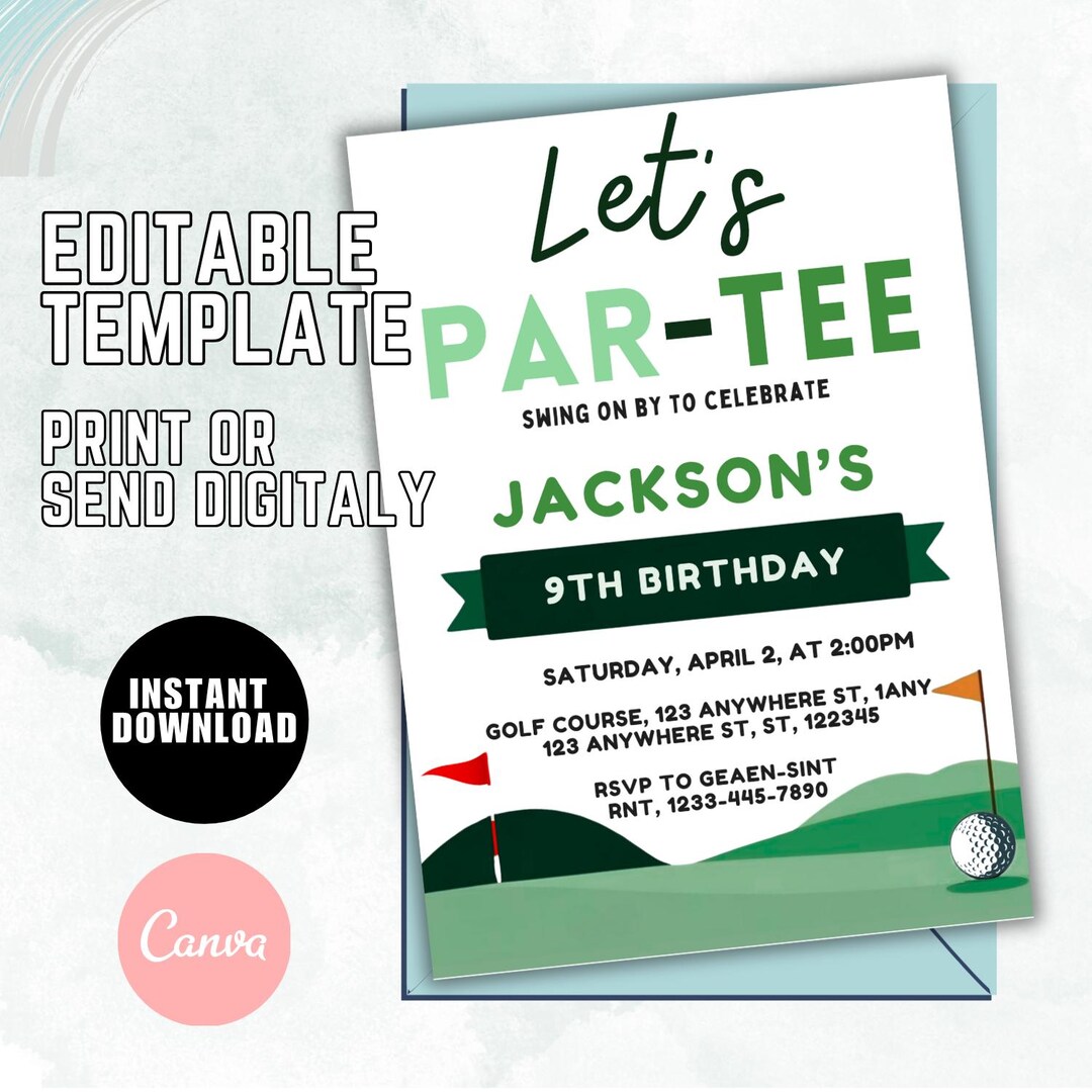 Editable Golf Birthday Invitation, 'let's Par Tee' Invite Template ...