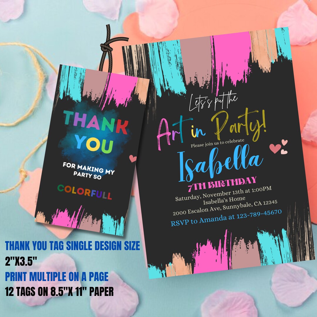 Editable Girl Art Birthday Party Invitation Painting Party Invite ...