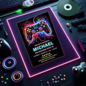 EDITABLE Video Game Party Invitation, Level up Birthday Invite, Blue ...