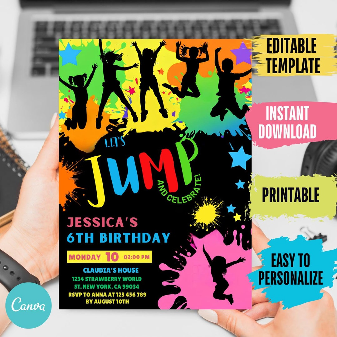 Jump Birthday Invitation Editable Jump Party Invitation Girl Bounce ...