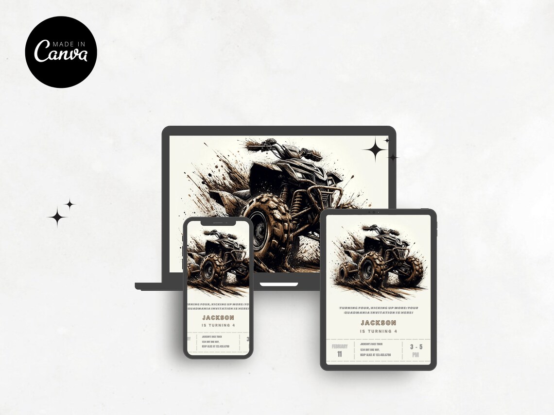 Editable ATV Birthday Invitation Men's off Road Birthday Invitation ...