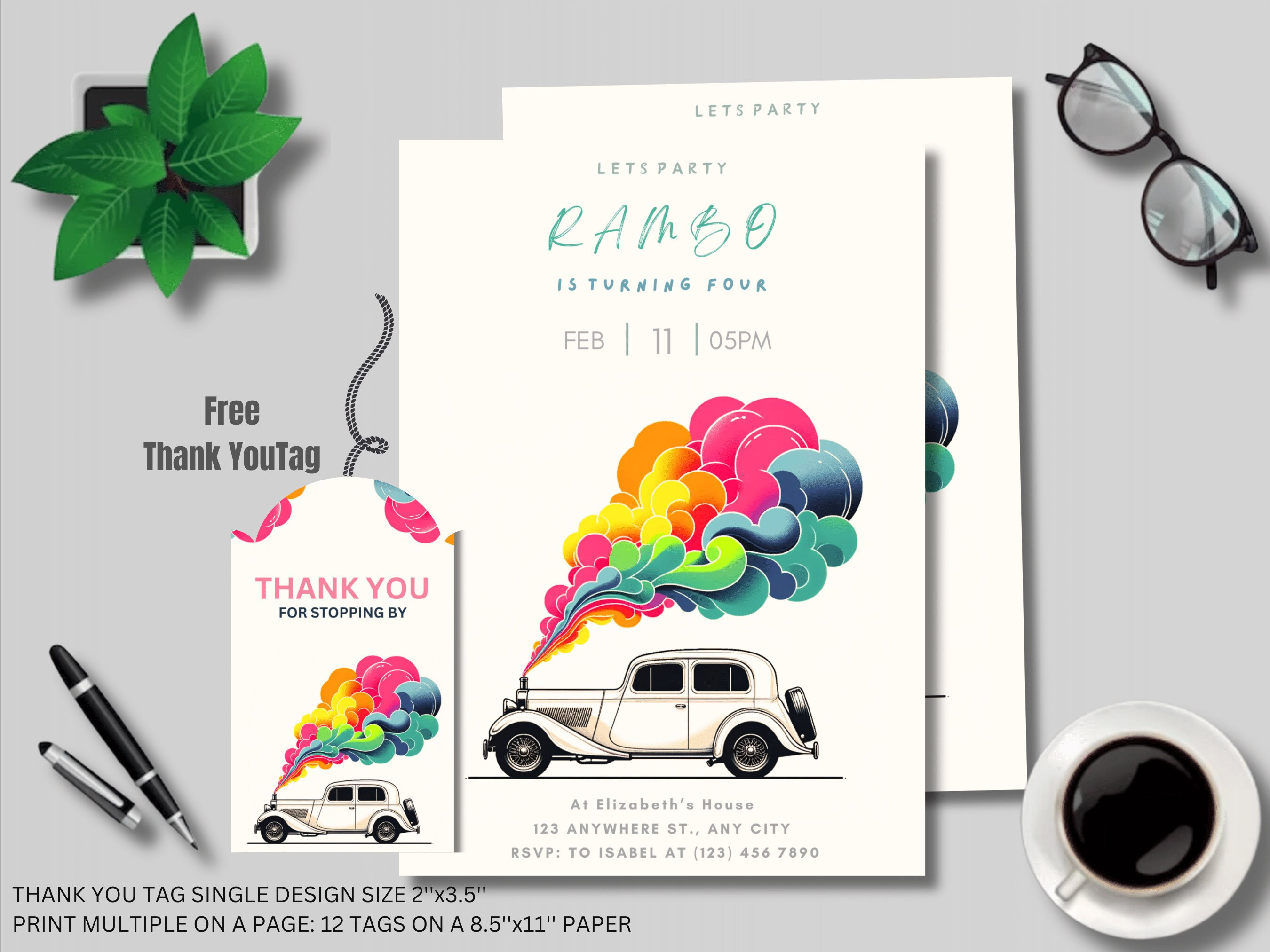 Editable Classic Car Birthday Invitation, Vintage Car Birthday ...