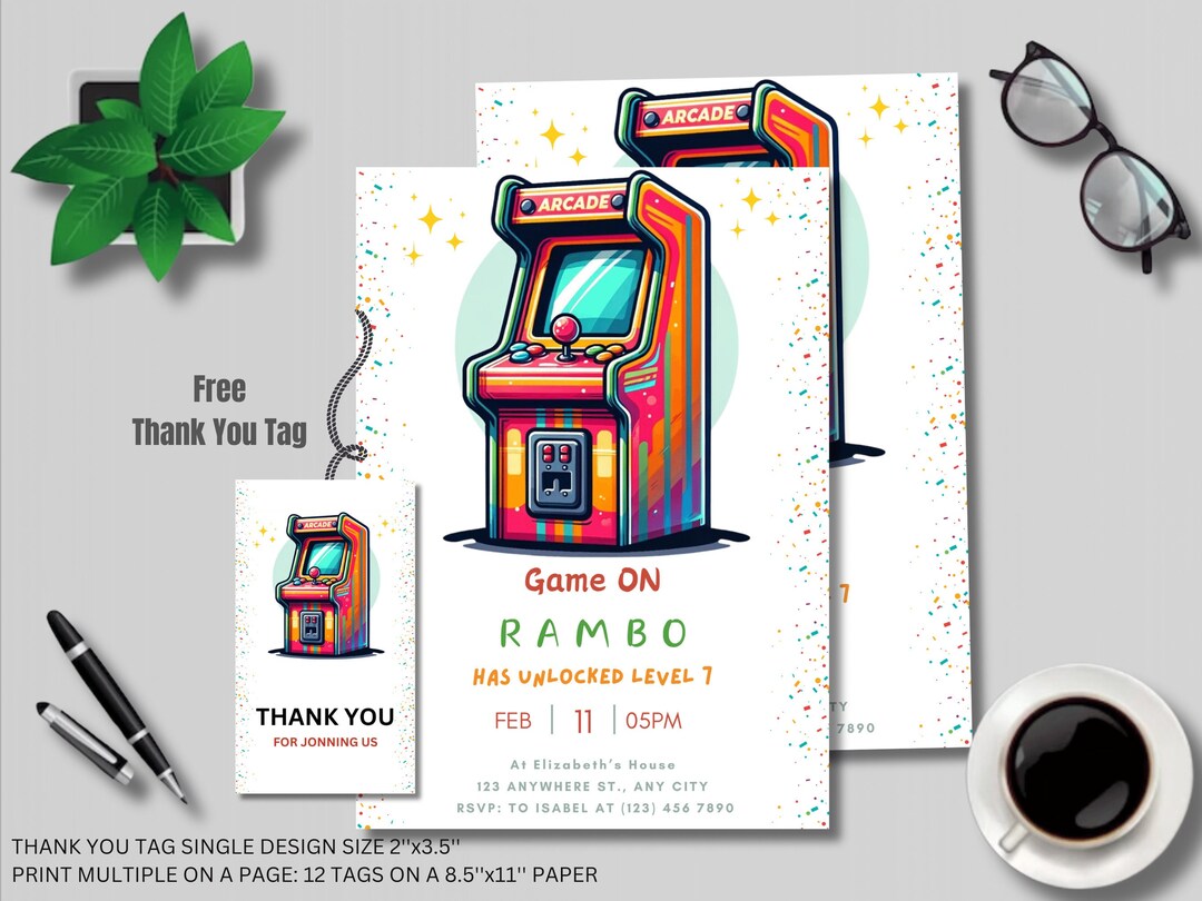 Editable Retro Arcade Birthday Party Invitation, Printable Video Game ...