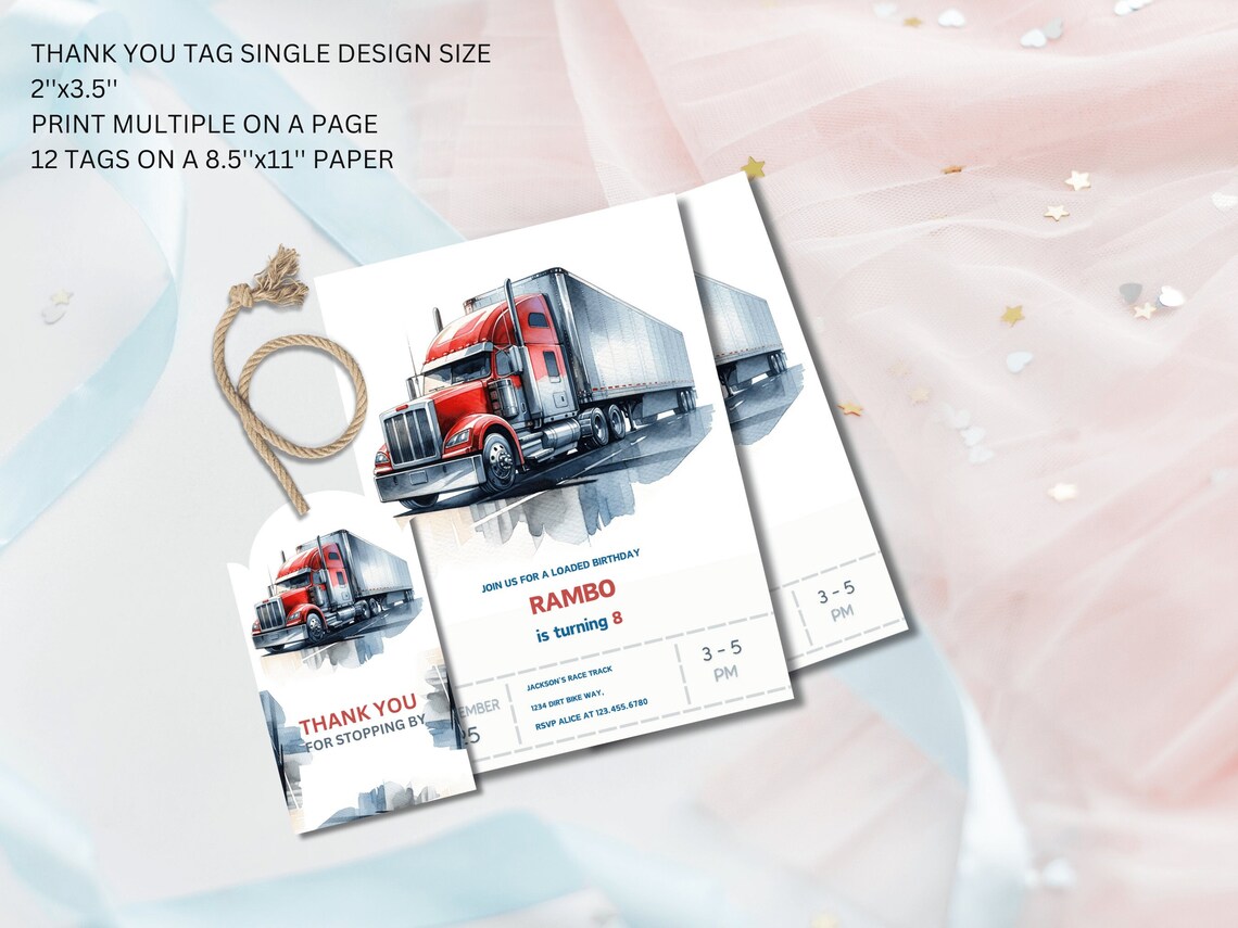 Red Truck Birthday Invitation, Editable Semi Truck Invite (digital) - Etsy