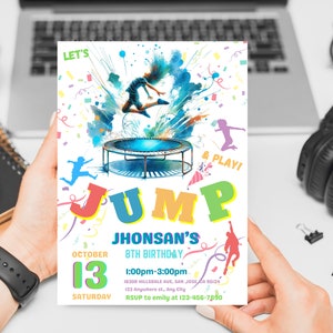 Editable Trampoline Park Birthday Party Invitation, Trampoline Park ...