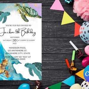 Sea Turtle Invitation Turtley Awesome Party Under the Sea Birthday ...