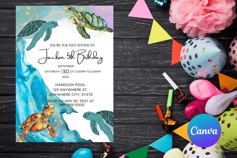 Sea Turtle Invitation Turtley Awesome Party Under the Sea Birthday ...