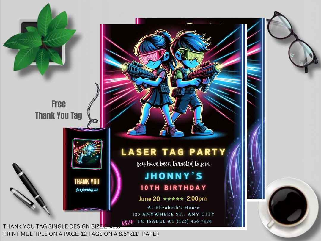 Laser Tag Invitation, Laser Tag Birthday Party Invitation, Neon Glow ...