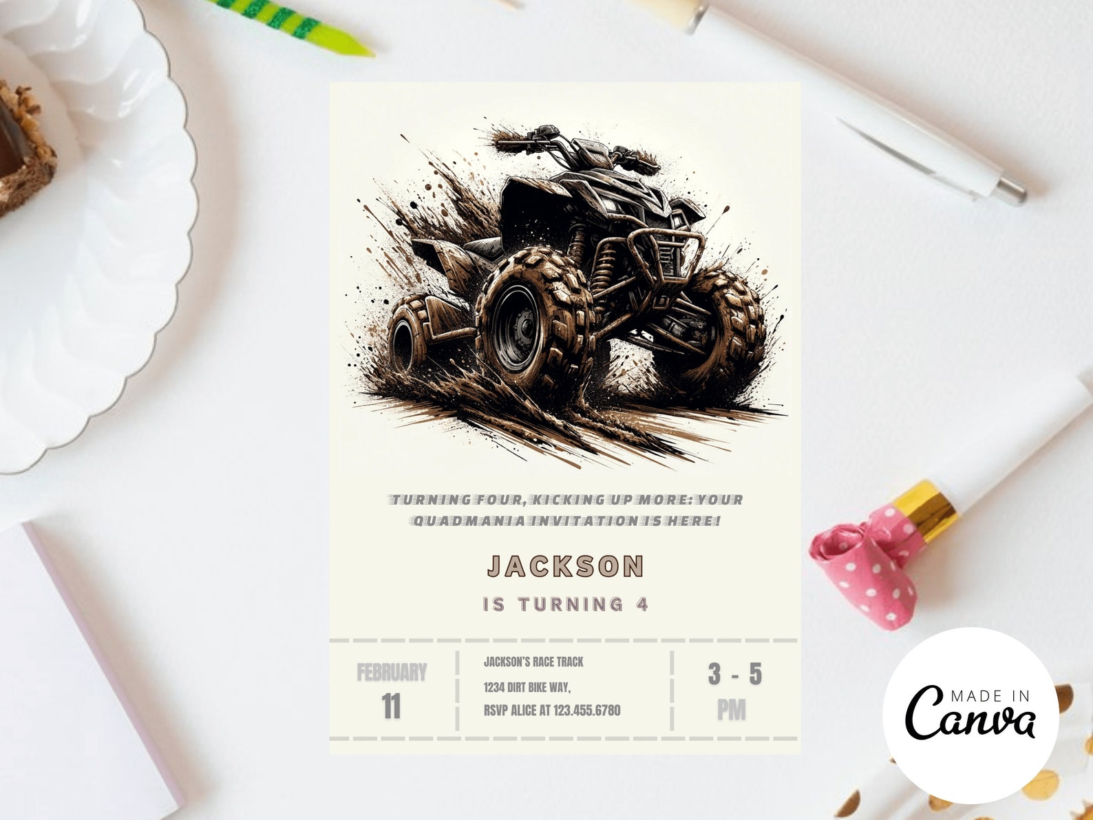 Editable ATV Birthday Invitation, Men's Off-road Party (digital ...