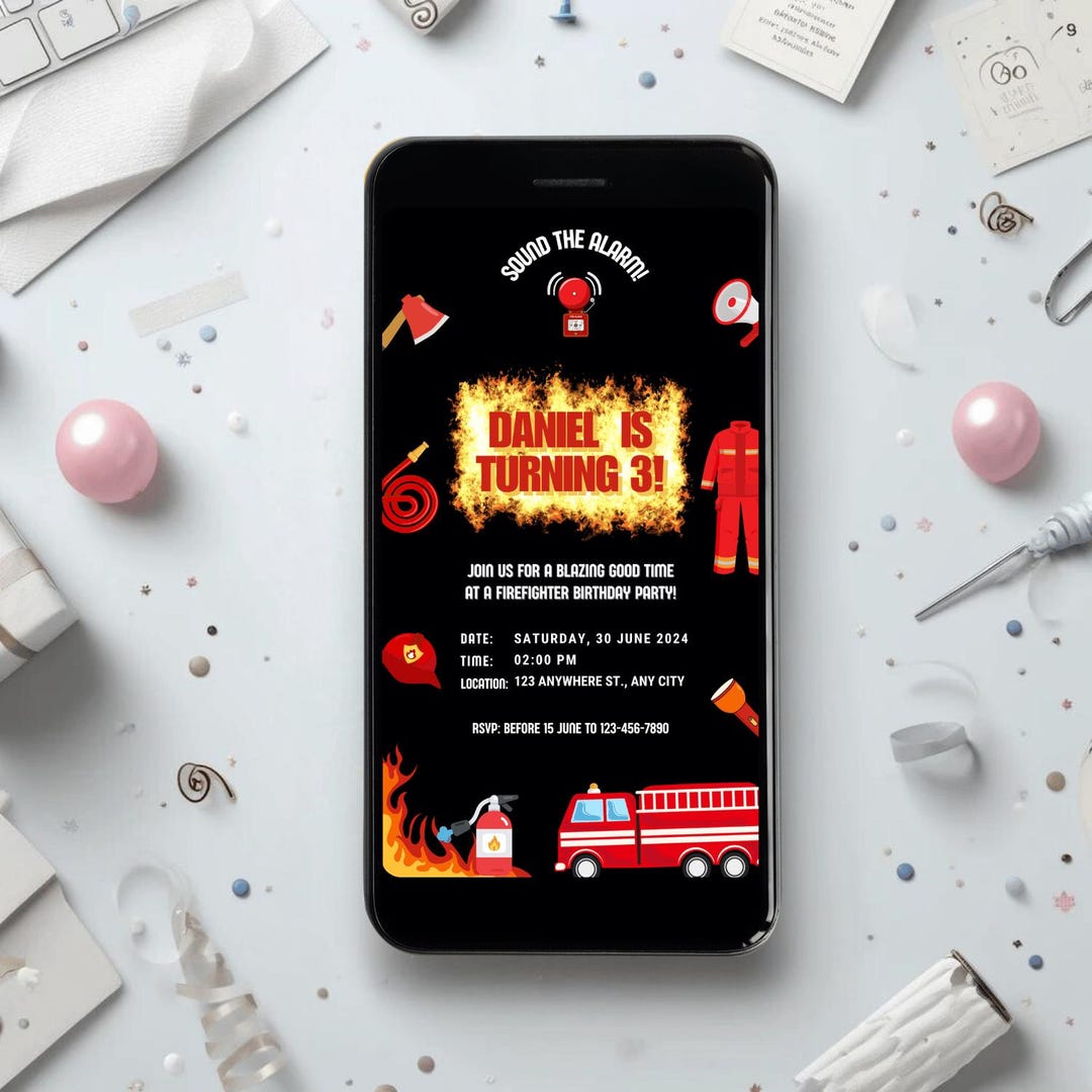 Editable Firetruck Mobile Invitation, Fire Truck Birthday Mobile ...