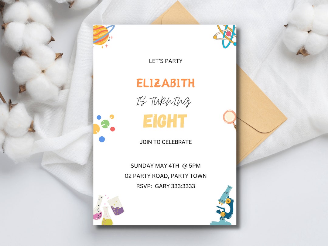 Editable Science Birthday Invitation Boy Blue Science Birthday Party ...
