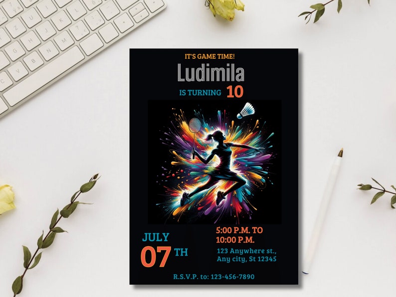 Editable Badminton Birthday Invitation Girl Badminton Party Invite Game ...