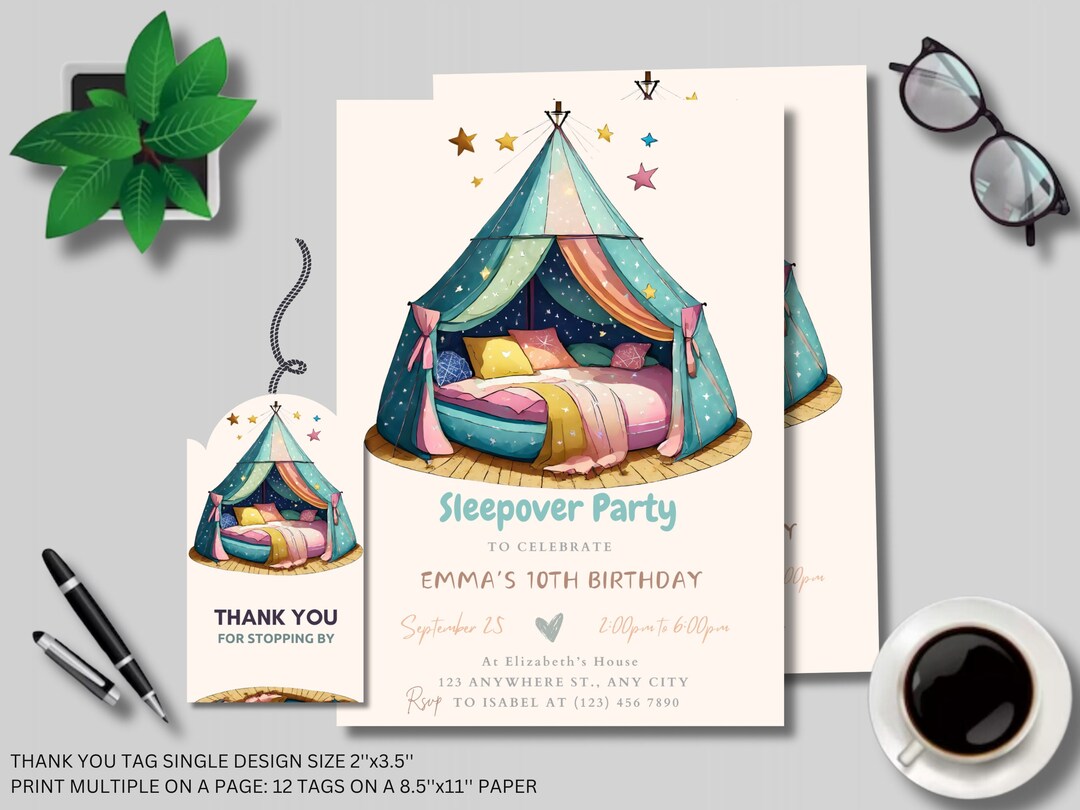 Minimalist Sleepover Birthday Invitation Slumber Party Invite Girl ...