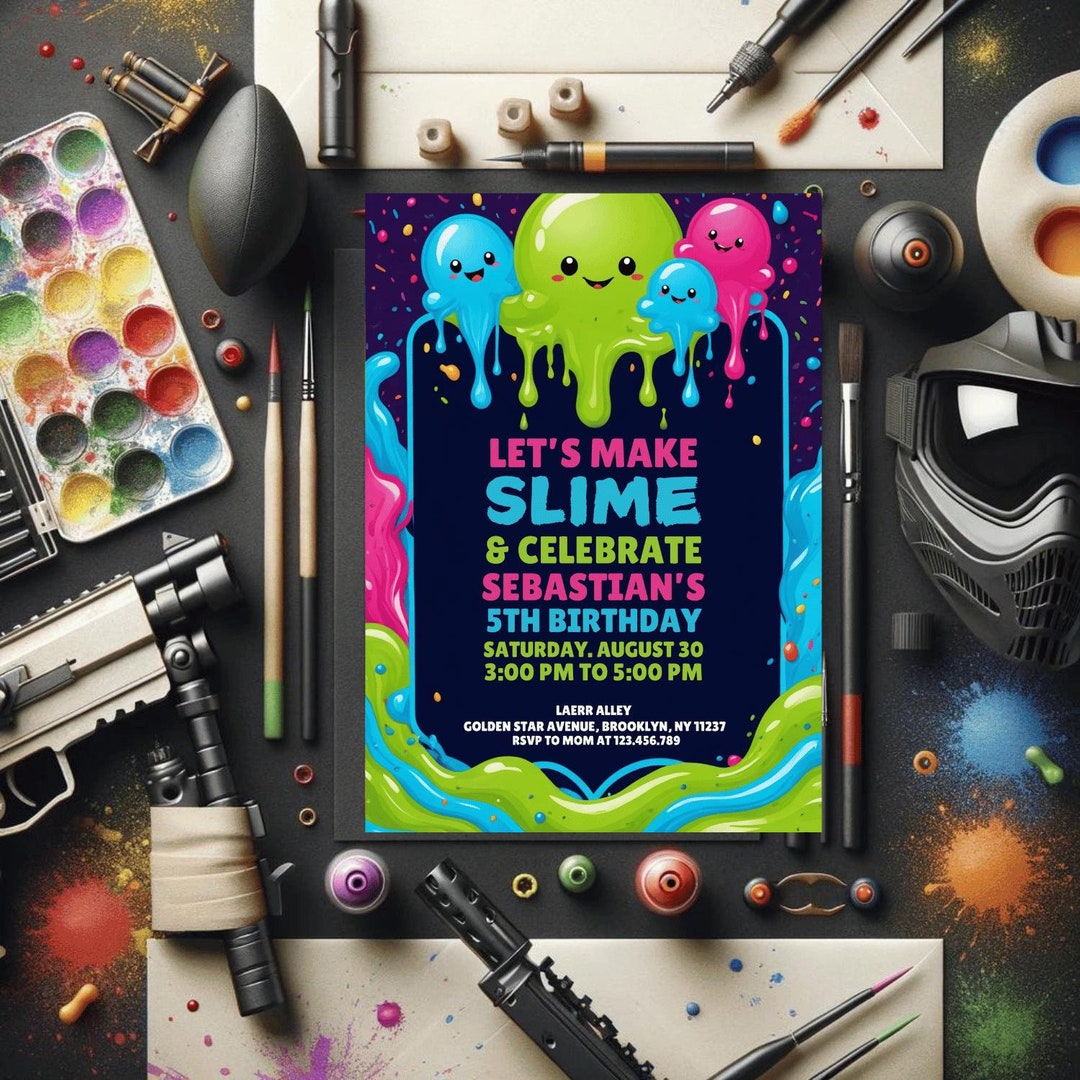 Editable Slime Birthday Party Invitation, Slime Party Boy Birthday ...