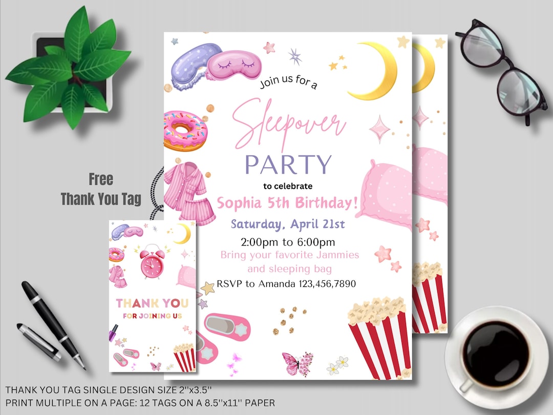 Editable Slumber Party Birthday Invitation Sleepover Birthday Invite ...