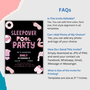 Sleepover Pool Party Birthday Invitation, EDITABLE Pool Party Template ...