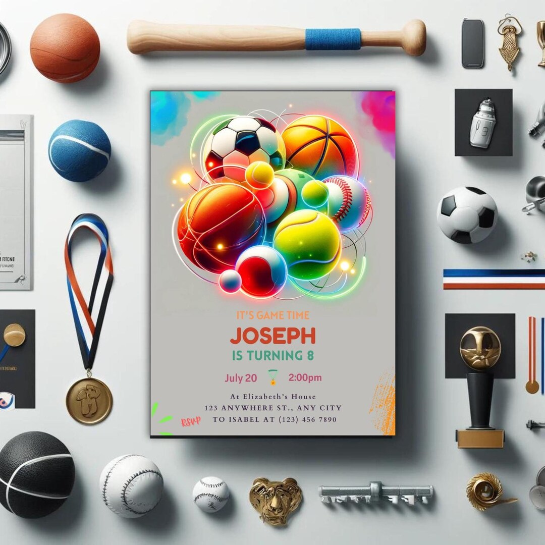 Editable Sports Invitation Template Sports Flyer Neon Glow Sports ...