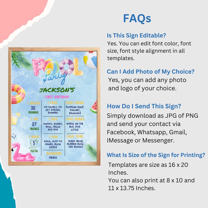 Editable Pool Party Milestone Sign, Tropical Ice Cream Birthday Poster ...