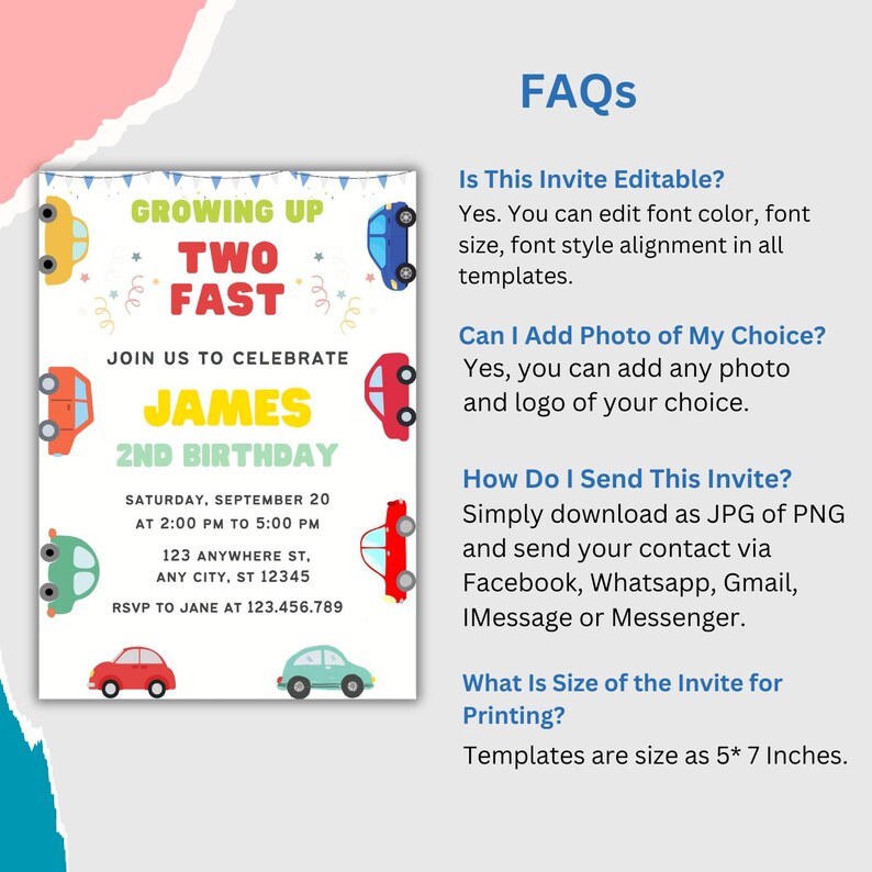 Editable Car Birthday Invitation, Boy Truck Party Invite (digital ...