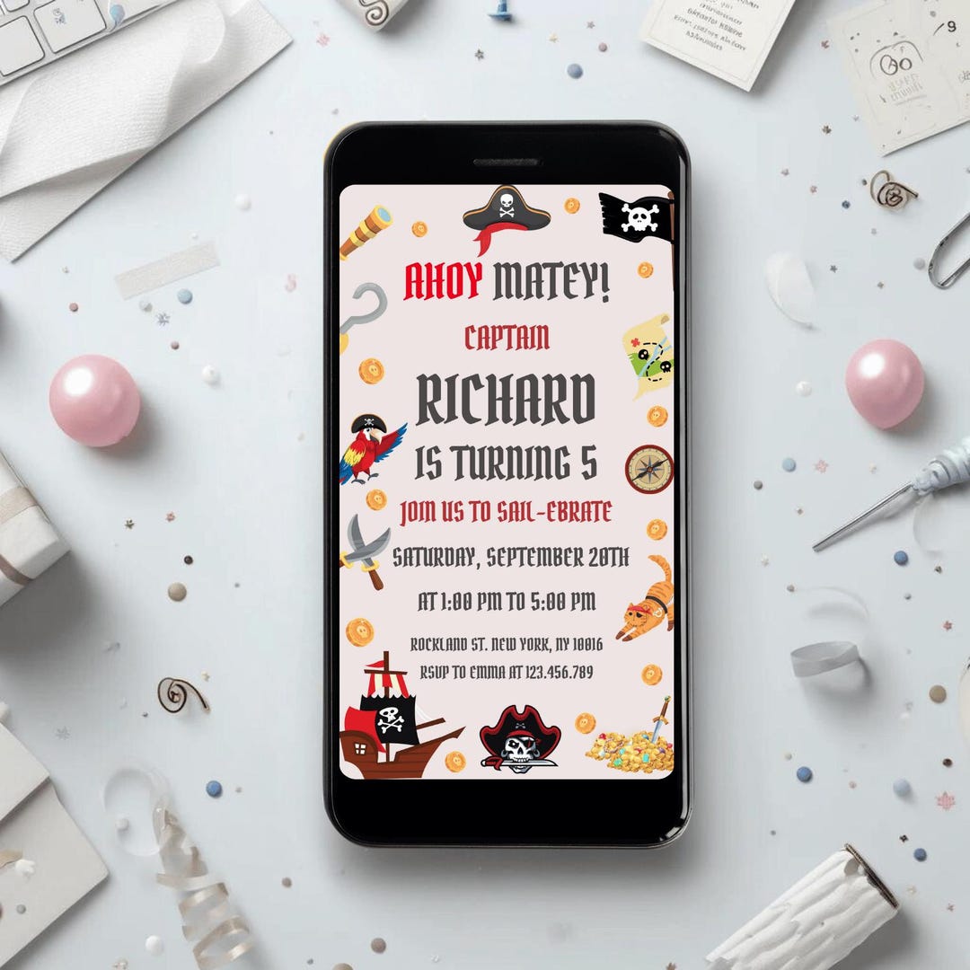 Editable Pirate Electronic Invitation, Pirate Phone Party Invitation ...